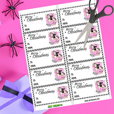 Free Spooky Printable Christmas Gift Label - Batty Rocking Horse
